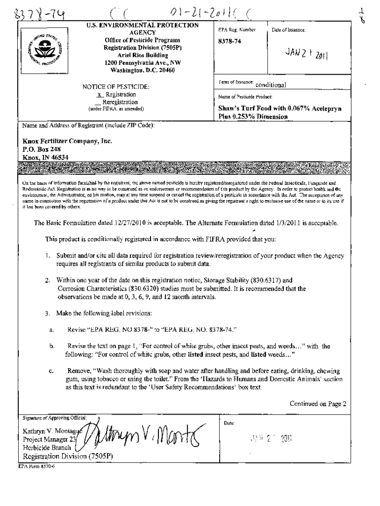 Fillable Online U.S. EPA, Pesticides, Label, SHAWS TURF FOOD WITH 0.067 ...