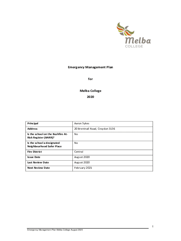 Fillable Online Emergency Management Plan Template for SchoolsEmergency ...