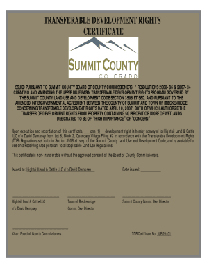 Fillable Online TRANSFERABLE DEVELOPMENT RIGHTS CERTIFICATE Fax Email ...