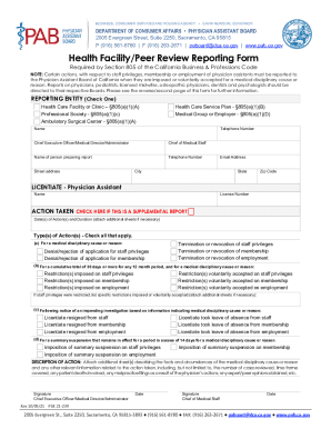 Fillable Online Health Facility/Peer Review Reporting Form. Health ...
