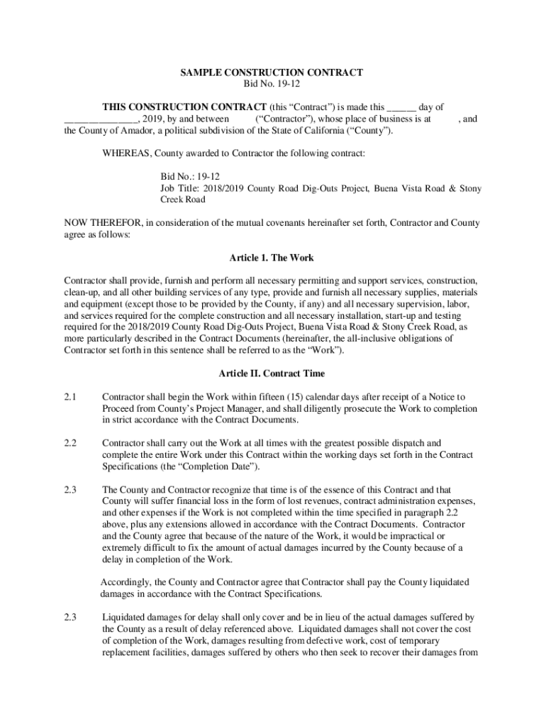 Fillable Online SAMPLE CONSTRUCTION CONTRACT Fax Email Print - pdfFiller