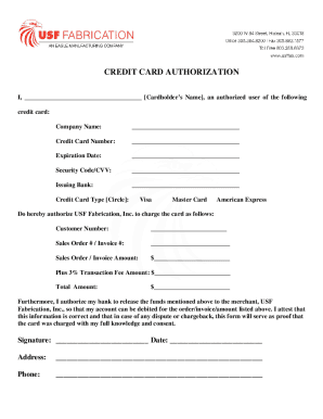 Fillable Online Credit Card Authorization Form Templates ...