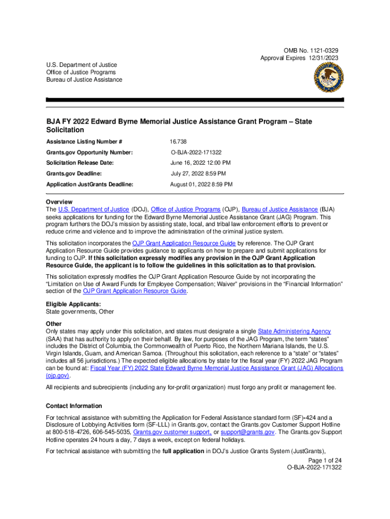 Fillable Online BJA FY 2022 Edward Byrne Memorial Justice Assistance Grant ProgramState ...