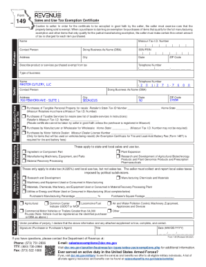 Fillable Online dor.mo.govforms149149 - Sales and Use Tax Exemption ...