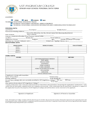 Fillable Online SENIOR HIGH SCHOOL PERSONAL DATA FORM Fax Email Print ...