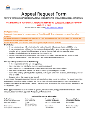 Fillable Online Appeal Request Form - studentaidbc.ca Fax Email Print ...