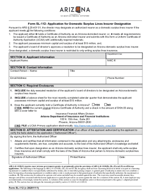 Fillable Online Form SL-112: Application for Domestic Surplus Lines ...