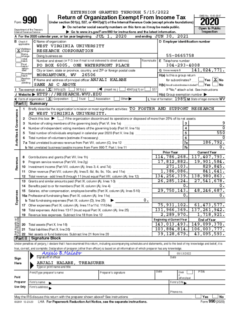 Fillable Online taxservices wvu EXTENSION GRANTED THROUGH 5/15/2022 990 ...