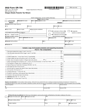 Fillable Online 2022, Form OR-706, Oregon Estate Transfer Tax Return ...