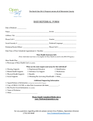 Fillable Online BHJI REFERRAL FORM Mass.gov Fax Email Print - pdfFiller