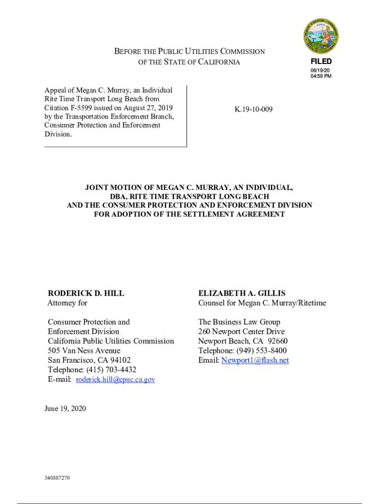 Fillable Online docs cpuc ca RODERICK D. HILL Attorney for Consumer ...