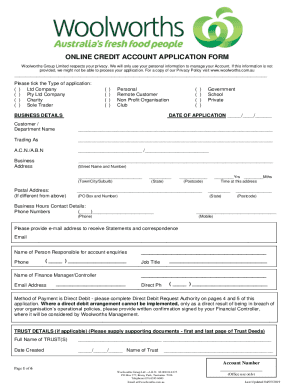Fillable Online Woolworths credit account application form - Australia ...