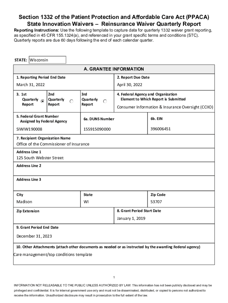 Fillable Online oci wi collections.nlm.nih.govmasterborndigSection 1332 State Innovation Waivers ...