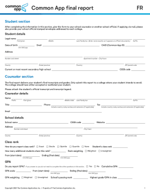 Fillable Online Common App final report. Common App's final report form ...