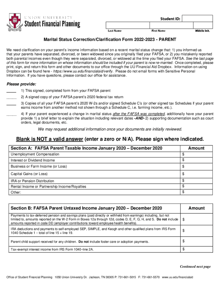 Fillable Online 2000-01 Student Marital Status Correction/Update Form ...