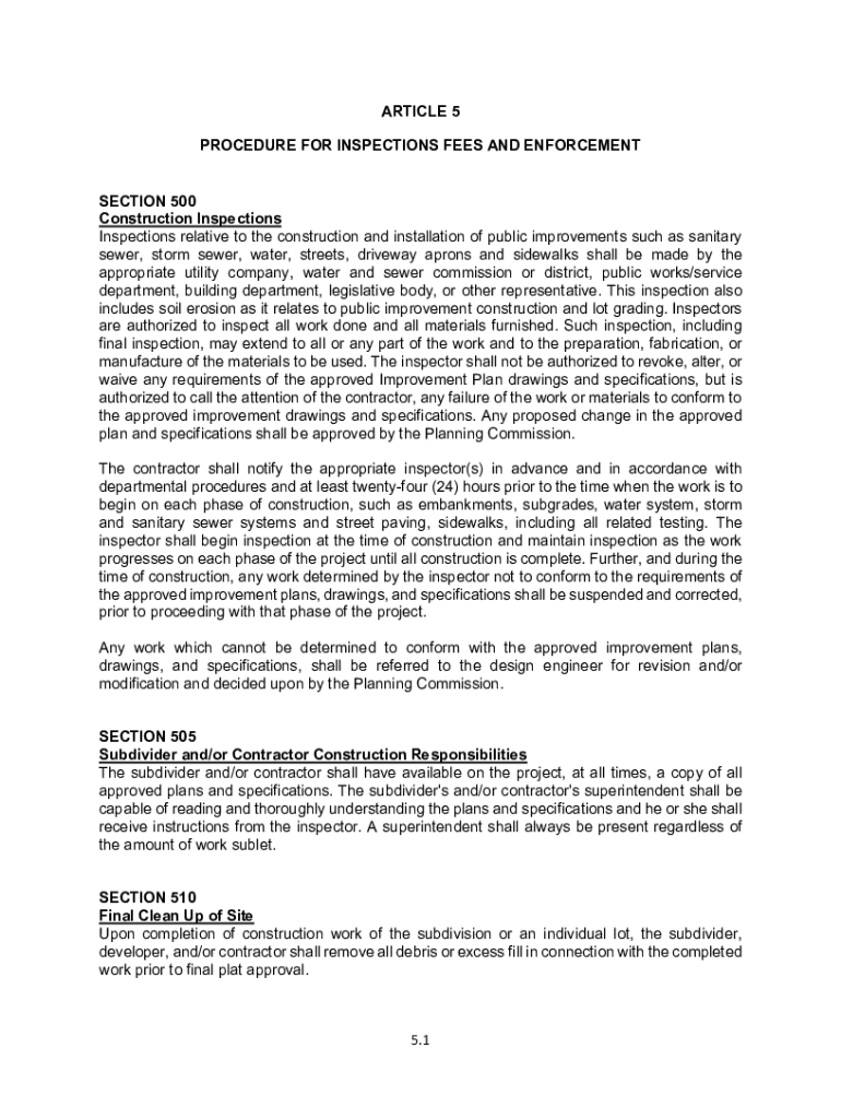 Fillable Online 09 Article 5 Procedure for Inspections Fees and ...
