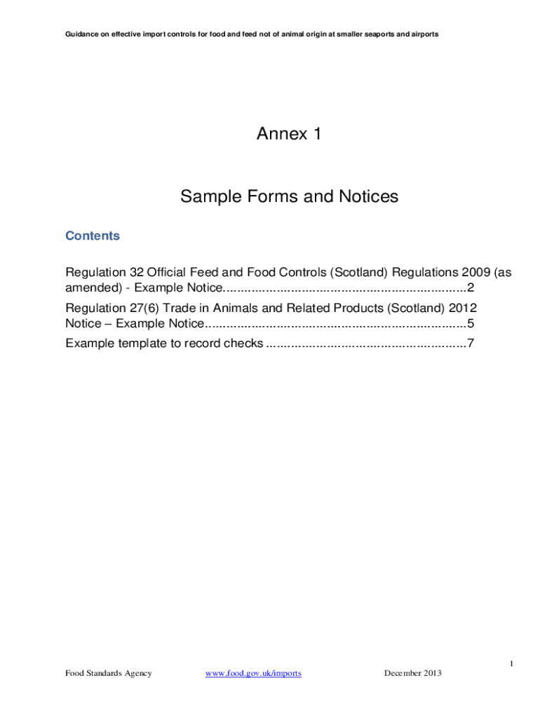 Fillable Online Annex 1 Sample Forms and Notices - Food Standards ...