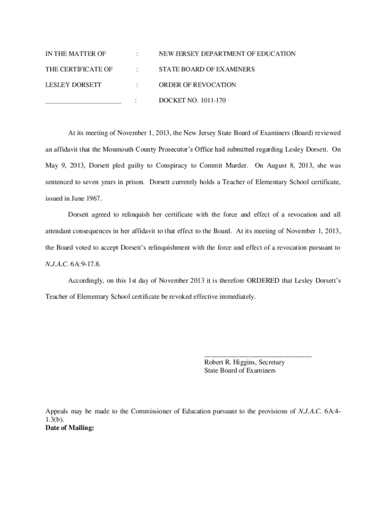 Fillable Online ready.nj.gov education legalState Board of Examiners ...