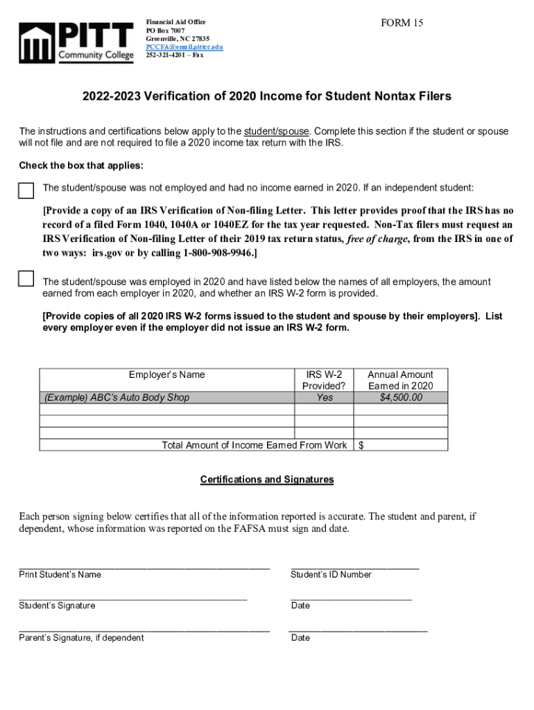 Fillable Online 22-23 Student Non-Tax Filer Form rev1 Fax Email Print ...