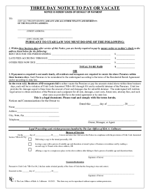 Fillable Online Utah Courts - THREE DAY NOTICE TO PAY OR VACATEFREE ...