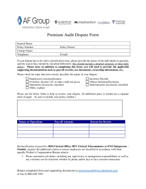 Fillable Online Premium Audit Dispute Form - Assigned Risk Solutions ...