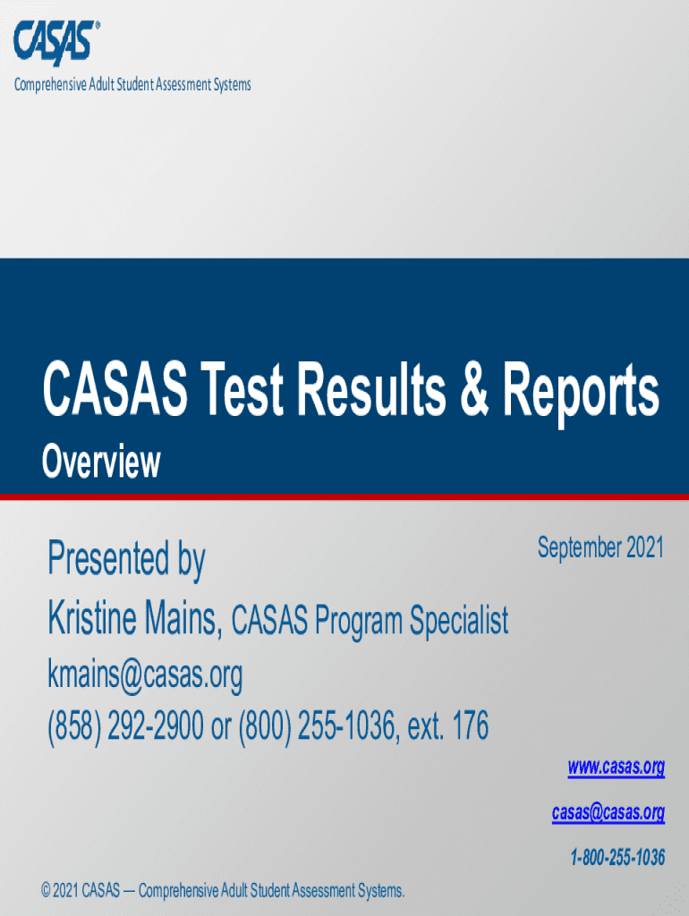 Fillable Online CASAS Test Results and Reports Overview. Reports Fax ...