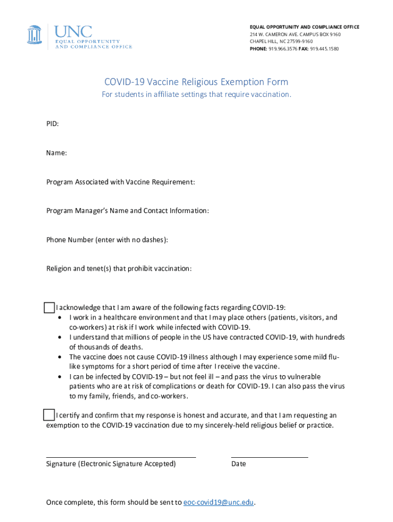Fillable Online Our Team - UNC-Chapel Hill Equal Opportunity and Compliance Office Fax Email ...