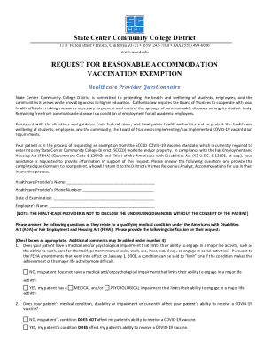 Fillable Online Request for Vaccine Exemption Questionnaire Fax Email ...