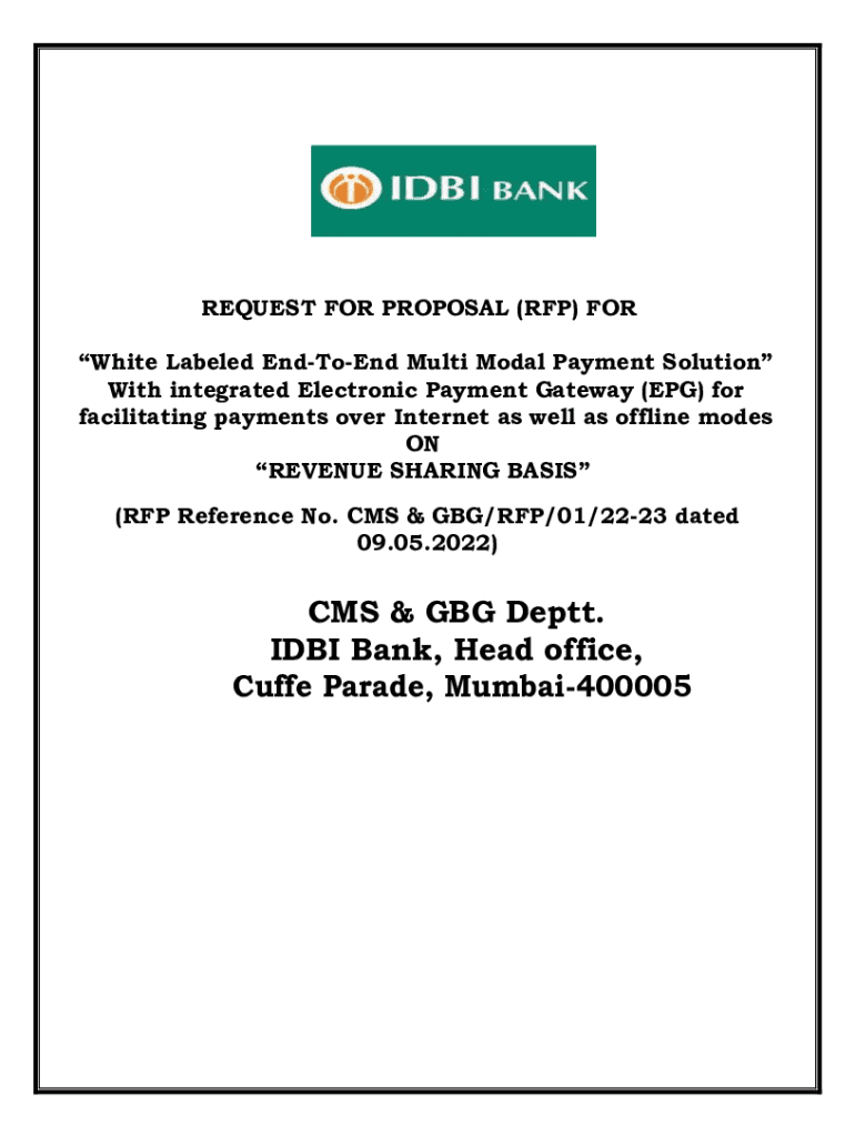 Fillable Online CMS & GBG Deptt. IDBI Bank, Head office, Cuffe Parade ...