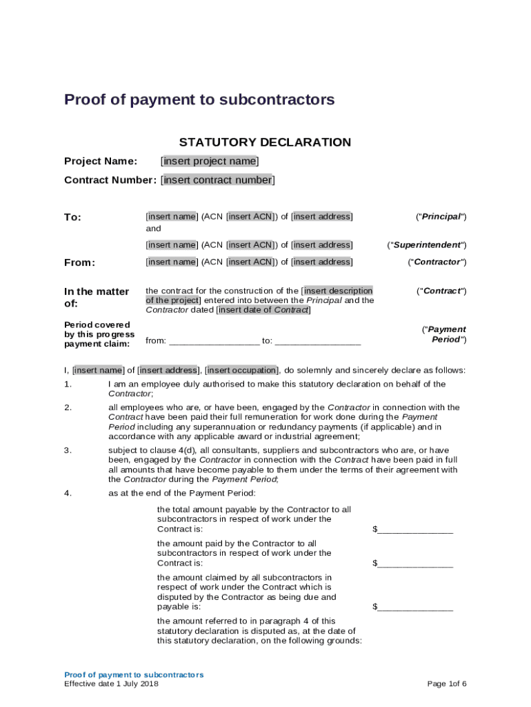 Proof-of-payment-to-subcontractors---Statutory-declaration Doc Template ...