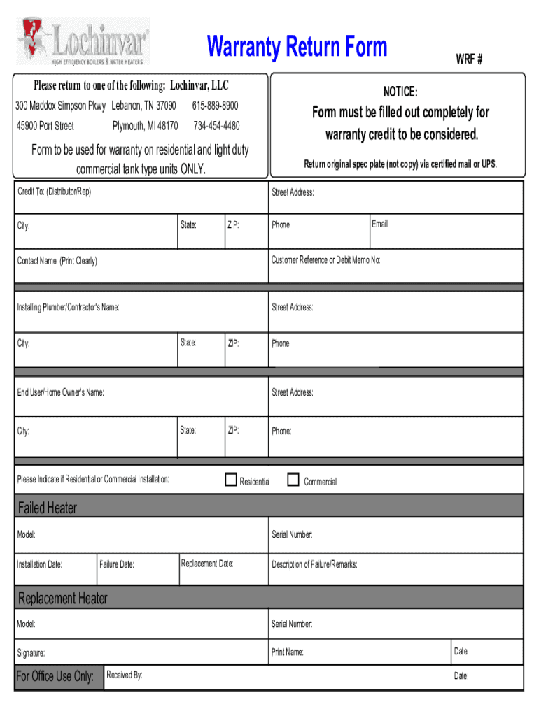 Fillable Online Warranty Return Form Fax Email Print - pdfFiller