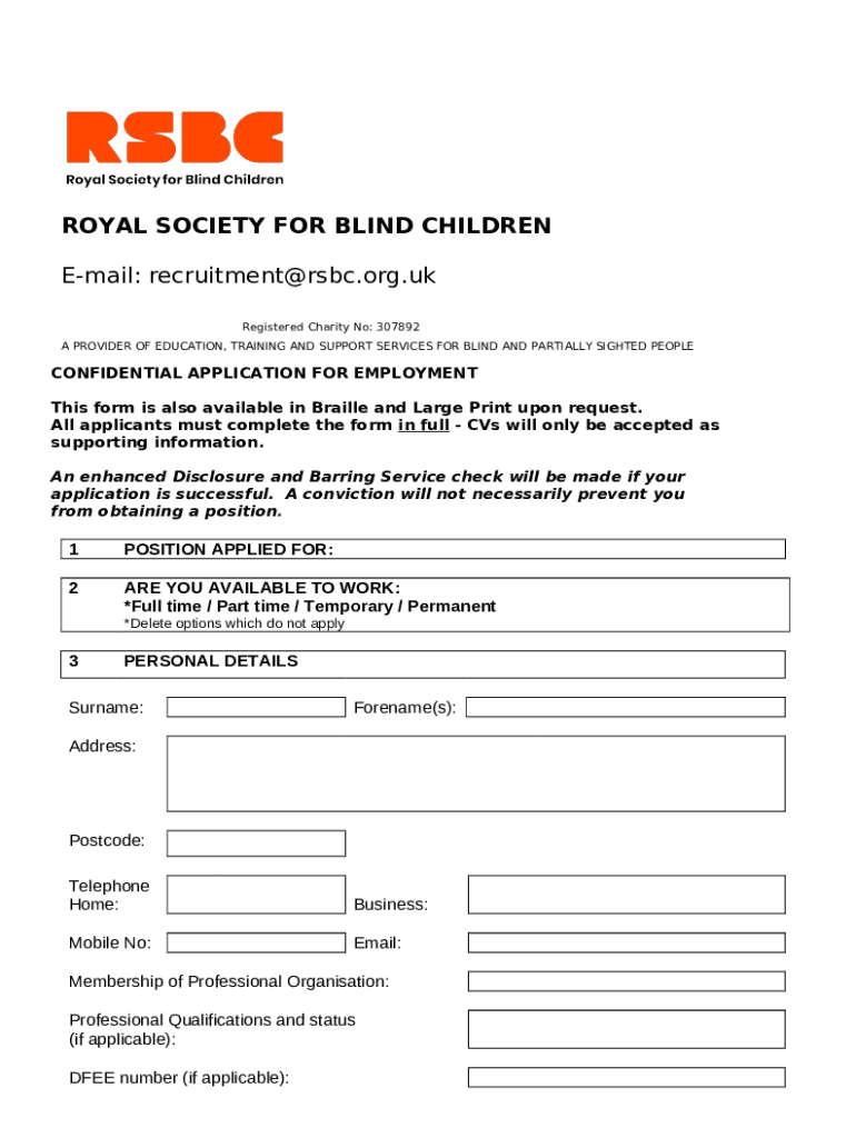 CONFIDENTIAL APPLICATION FOR EMPLOYMENT - RSBC Doc Template | pdfFiller