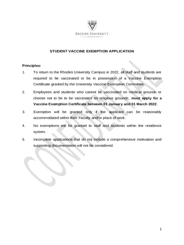 STUDENT VACCINE EXEMPTION APPLICATION must apply ... - Rhodes ...