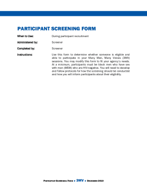 Fillable Online 3MV 2. Participant Screening Form. Many Men, Many ...