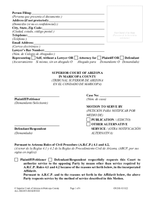 Fillable Online superiorcourt maricopa Motion to serve by Alternative ...