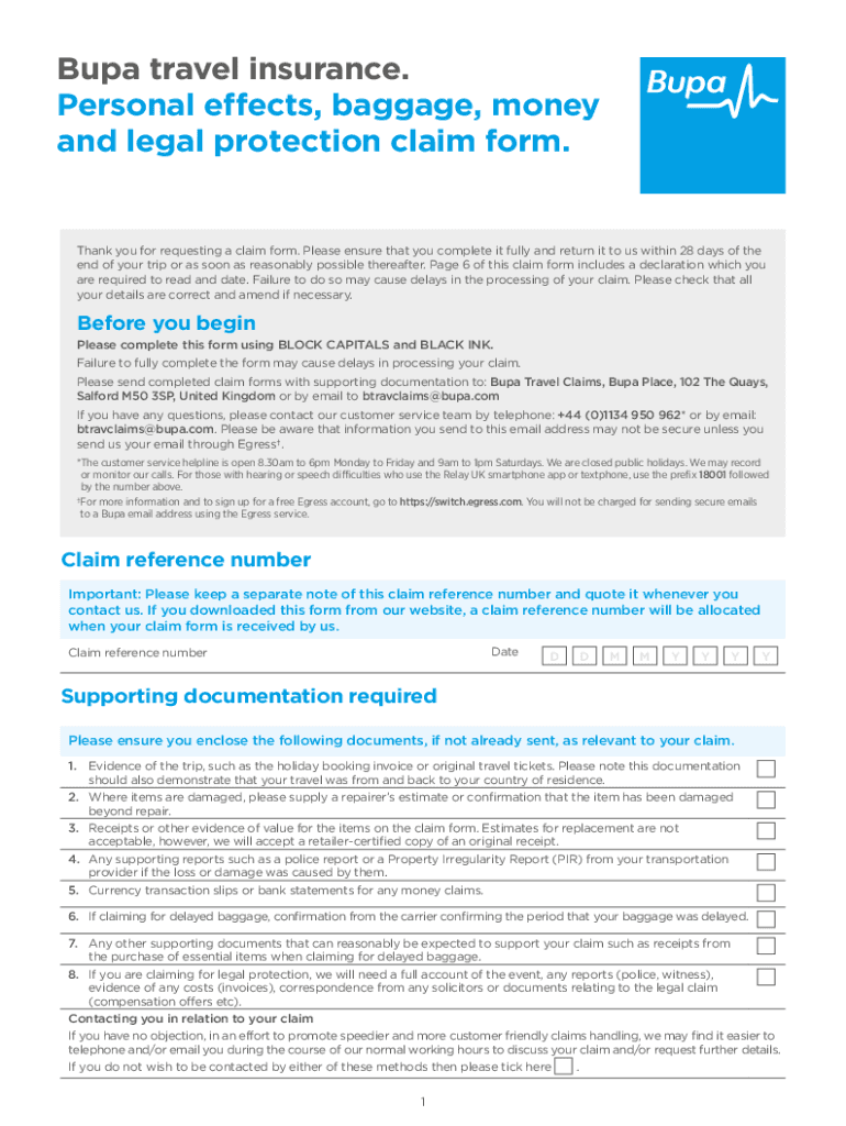 Fillable Online Travel - Personal Baggage And Money Claim Form Fax ...