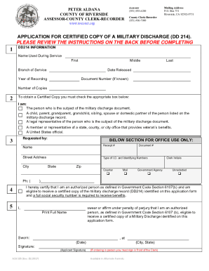 Fillable Online 105 Application for Certified Copy of a Military ...