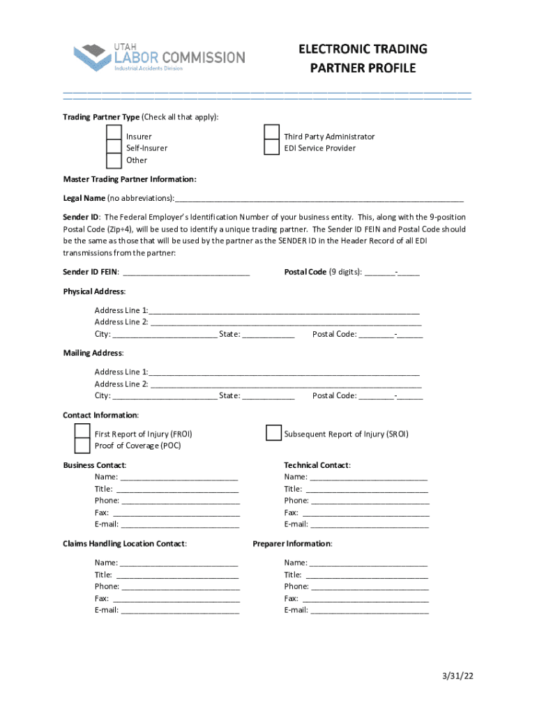 Fillable Online laborcommission utah www.pdffiller.com422306241--Trading-PartnerTrading Partner ...