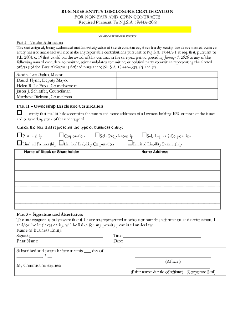 Fillable Online hopewelltwp.orgArchiveCenterViewFileBUSINESS ENTITY ...