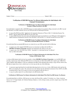 Fillable Online Verification of 2020 IRS Income Tax Return Information ...