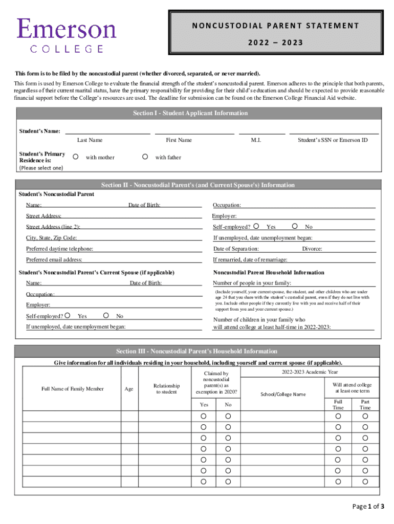 Fillable Online financialaid.wustl.eduwp-contentuploads2023-2024 Noncustodial Parent Statement ...