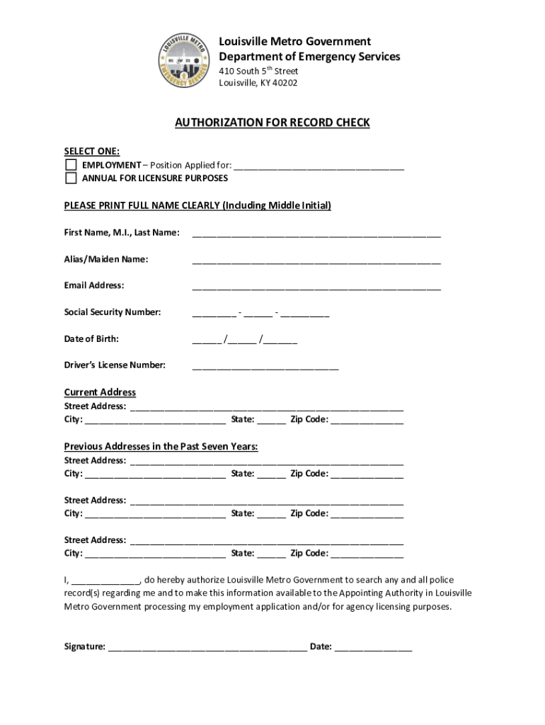 Fillable Online Louisville Metro Government Department of Emergency Services ... Fax Email Print ...