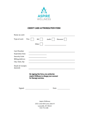 Fillable Online Credit Card Authorization Form Name on the Card: Type of Card: Visa ... Fax ...