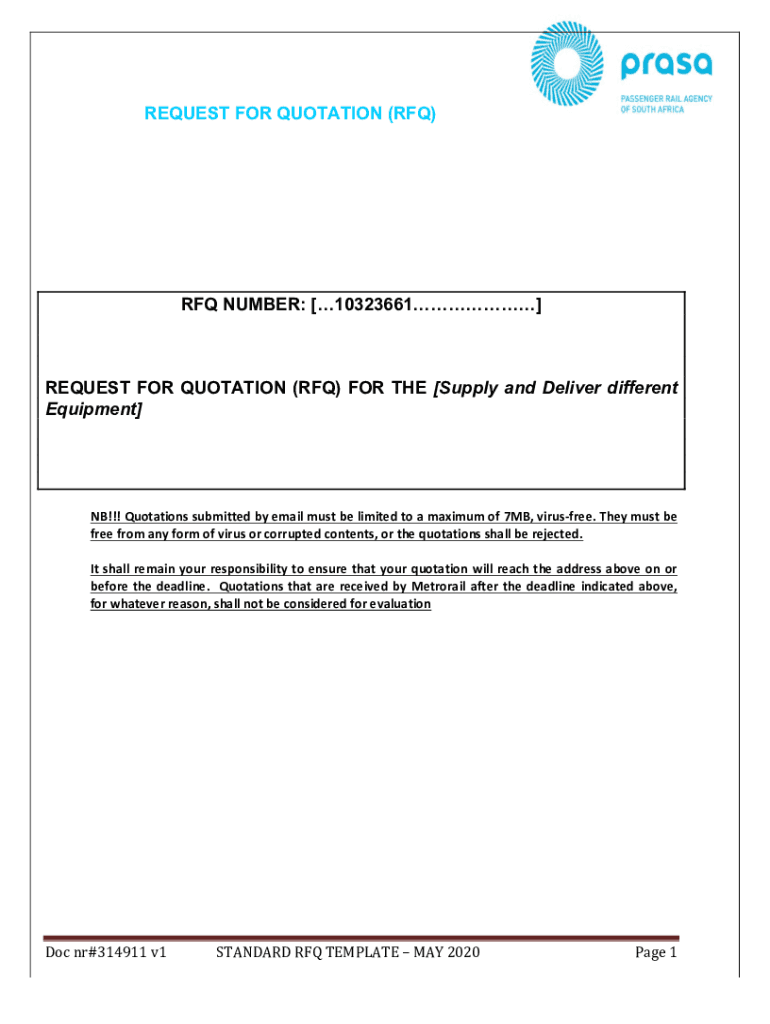 Fillable Online REQUEST FOR QUOTATION RFQ FOR THE APPOINTMENT OF A SERVICE PROVIDER ... Fax ...