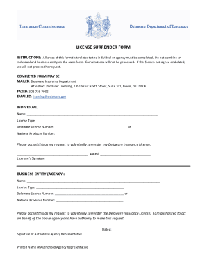 Fillable Online LICENSE SURRENDER FORM - Delaware Fax Email Print ...