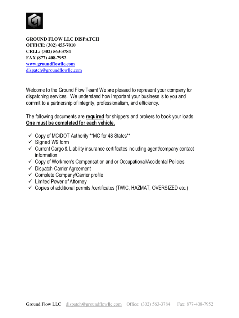 Fillable Online Ground Flow LLC Dispatch Carrier Agreement Fax Email ...