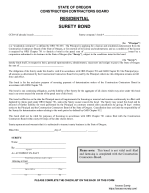 Fillable Online suretypedia.combonddetailsSurety Bond - State of Oregon ...