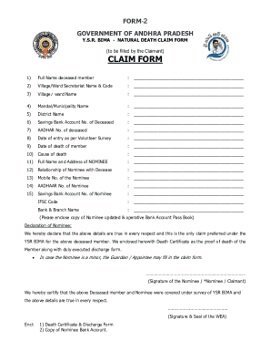 Fillable Online NATURAL DEATH CLAIM FORM Mod Fax Email Print - pdfFiller