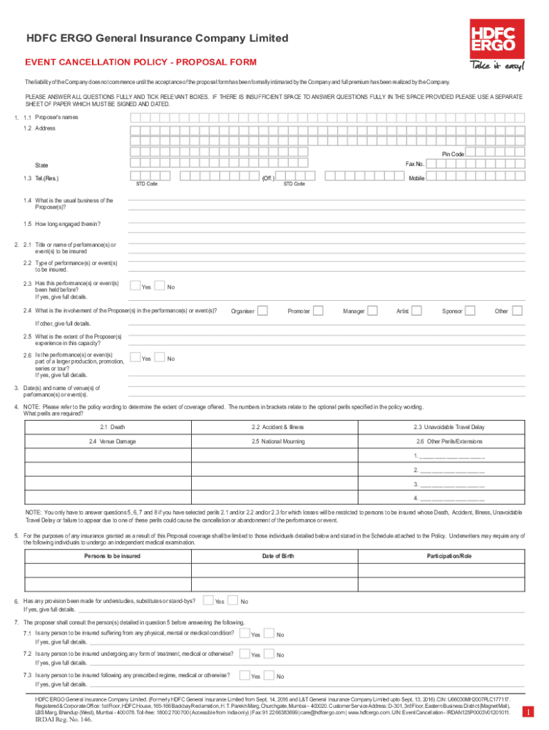 Fillable Online www.hdfcergo.comdownloadproposal-formProposal Form ...