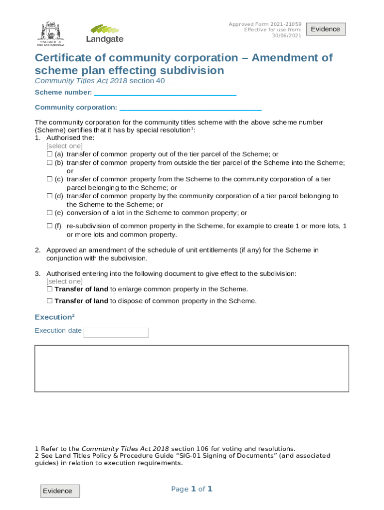 Certificate of community corporation amendment of scheme plan effecting ...